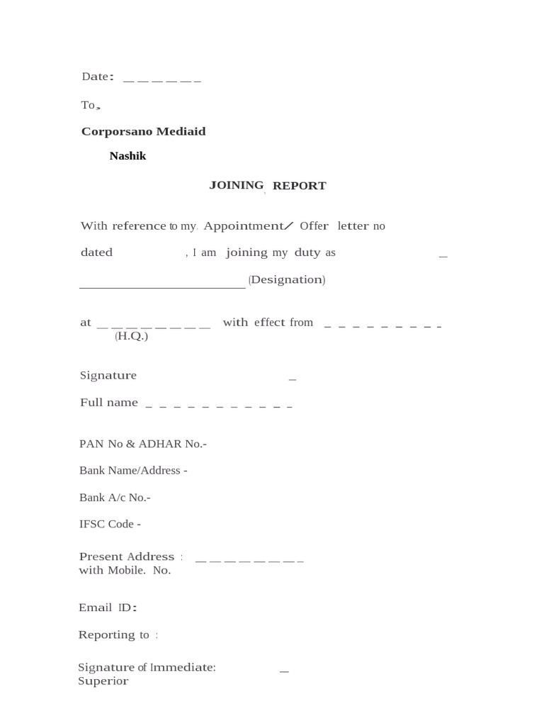 Joining Report Template for Employees | PDF