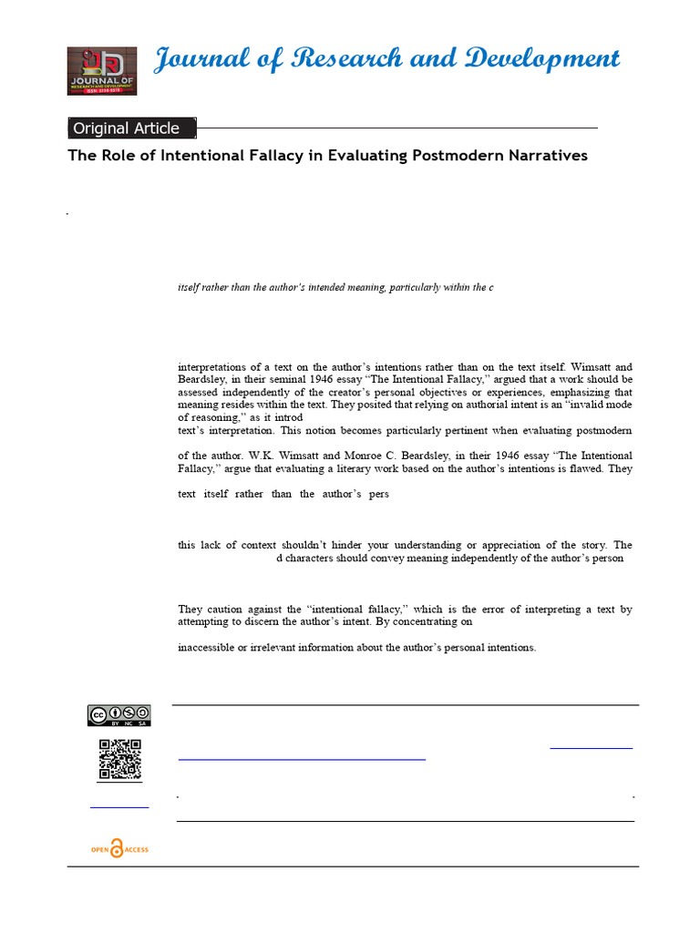 Intentional Fallacy in Postmodern Narratives | PDF | Deconstruction ...