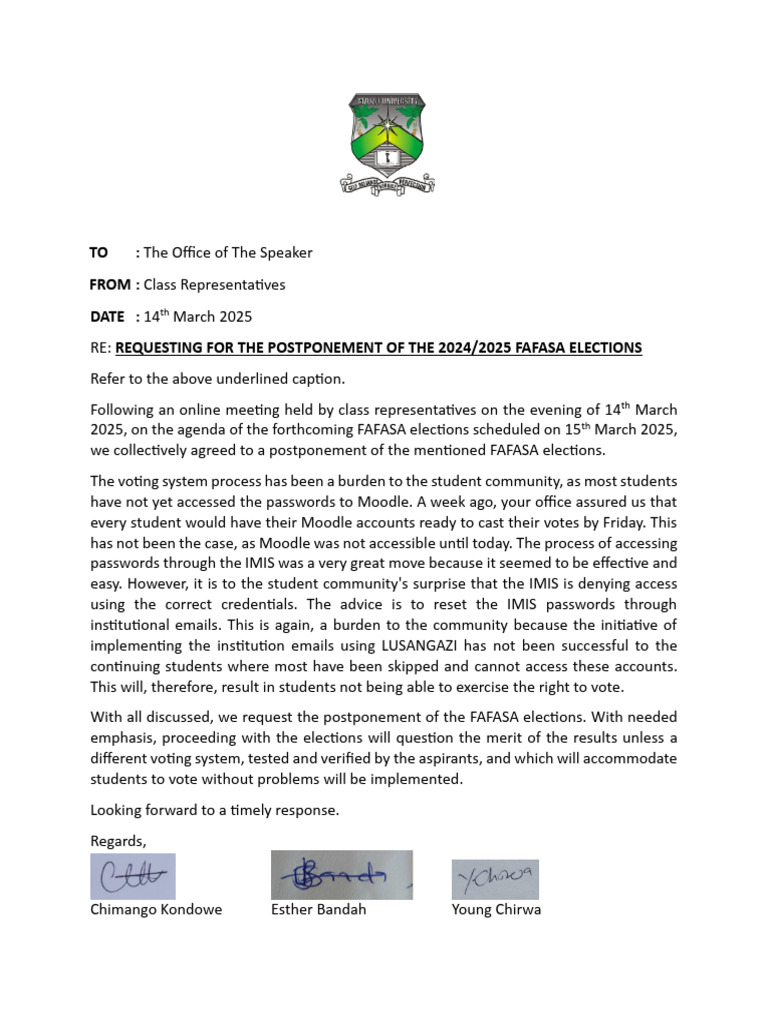 Requesting For The Postponement of The 2024-2025 Fafasa Elections | PDF