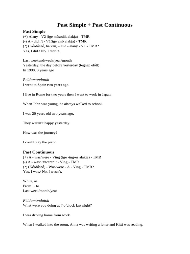 Past Simple + Past Continuous | PDF