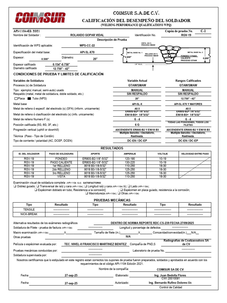 RGV-19 WPS-CC-22 | PDF | Construcción | Soldadura