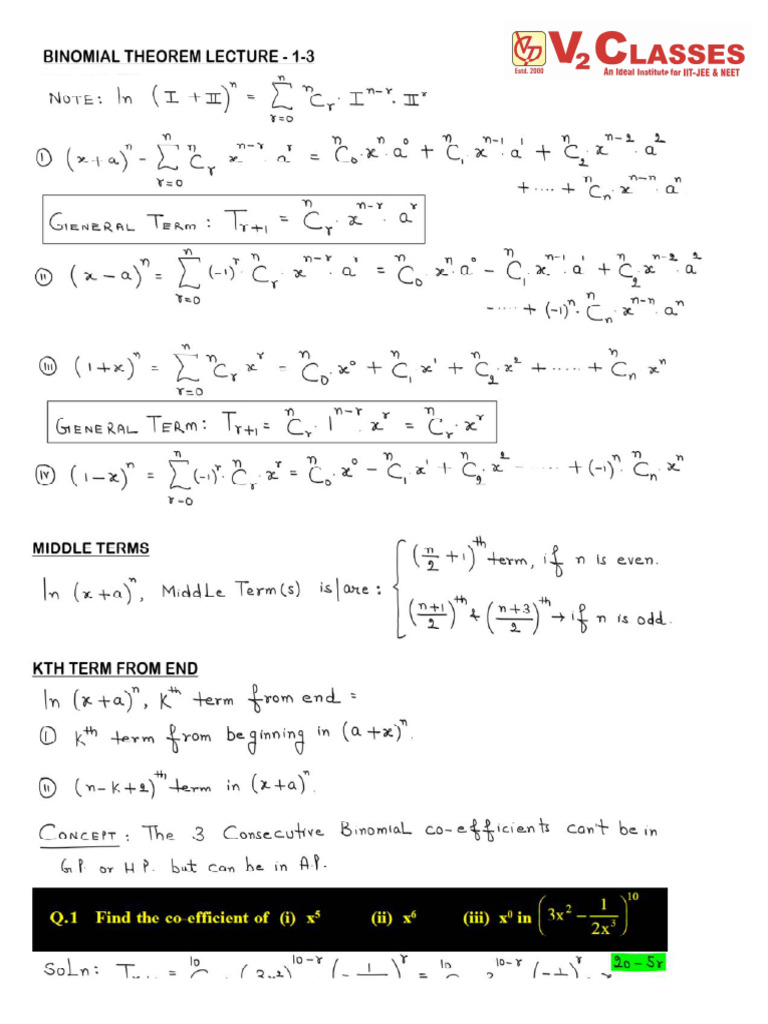 Binomial Theorem Class Notes-1-1 | PDF