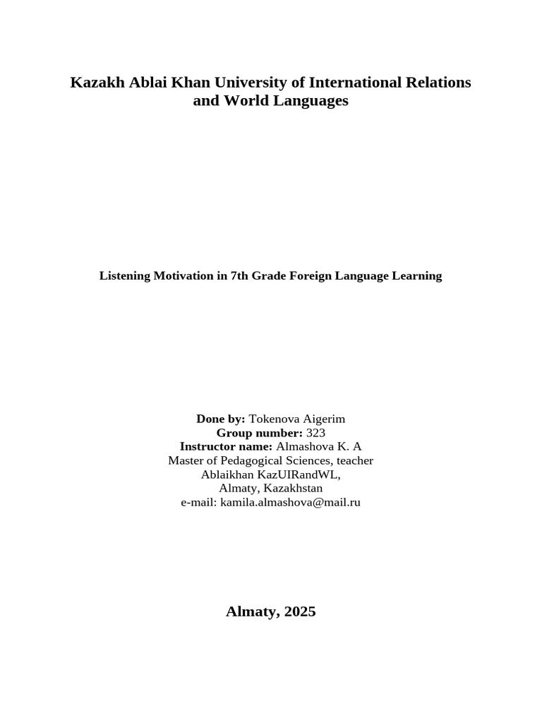 Listening Motivation in 7th Grade Foreign Language Learning | PDF ...