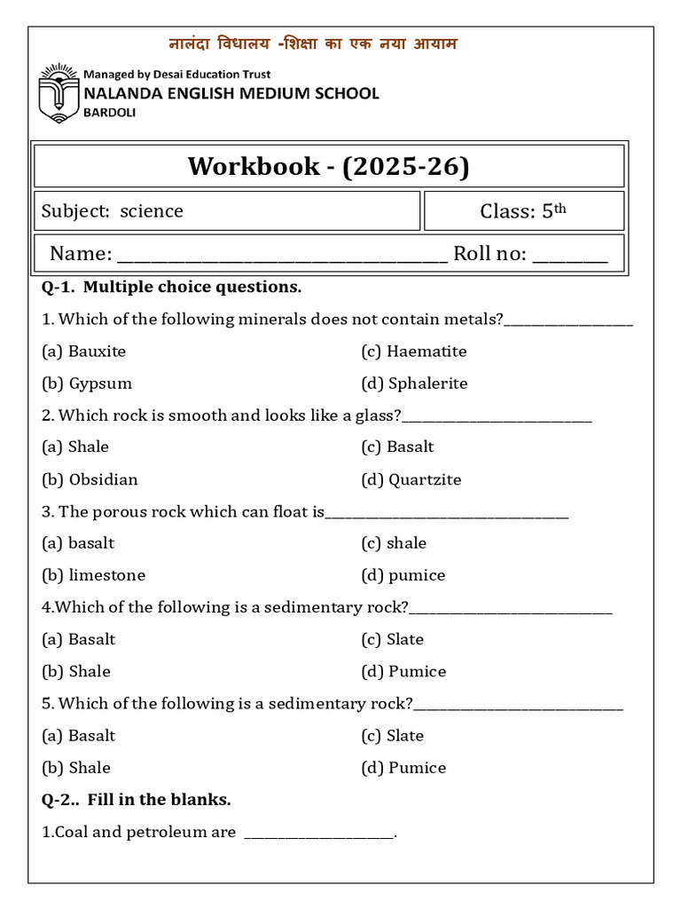 Class-5 Science (Worksheet) | PDF | Rock (Geology) | Materials