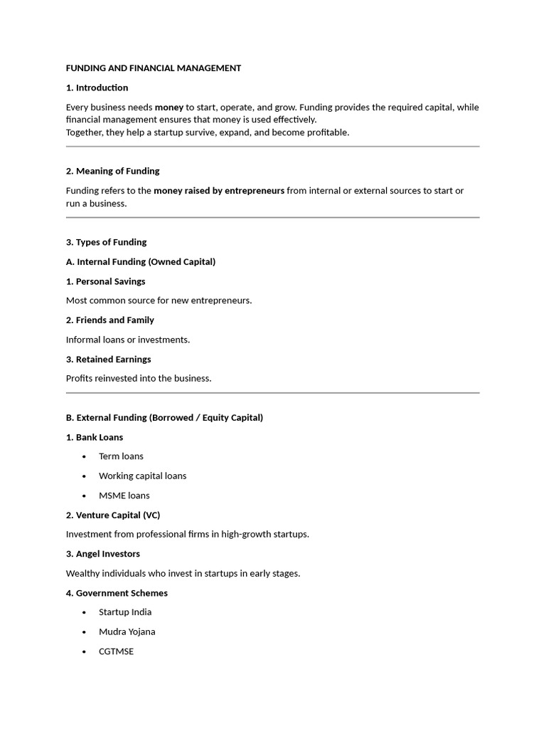 Funding and Financial Management - E & I UNIT 5 | PDF | Startup Company ...