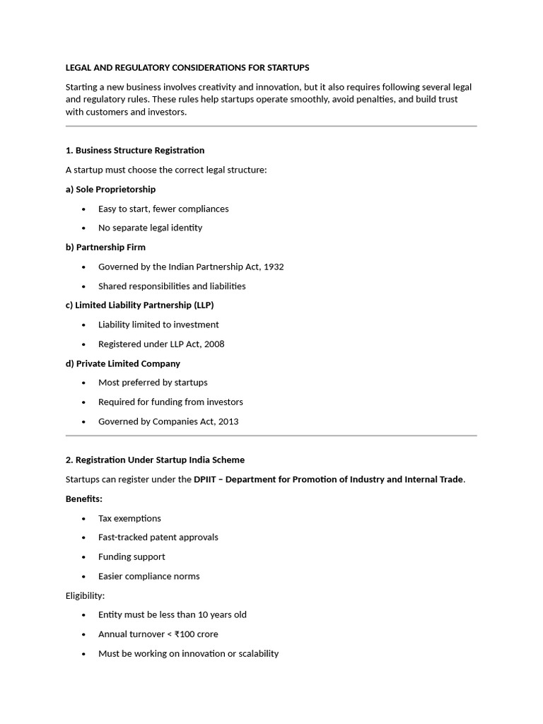 Legal and Regulatory Considerations For Startups | PDF | Limited ...