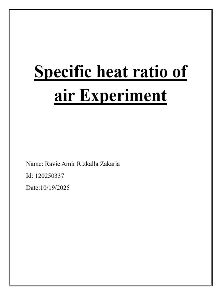 Specific Heat Ratio of Air Experiment | PDF | Gases | Heat