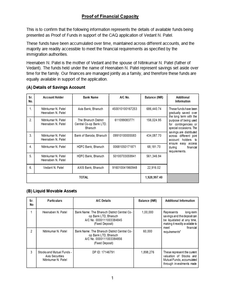Proof of Funds for CAQ Application | PDF | Banks | Valuation (Finance)