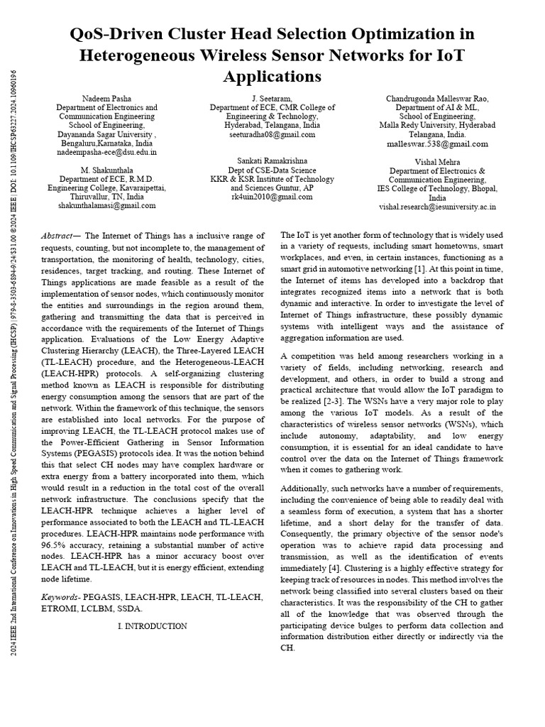 QoS-Driven Cluster Head Selection Optimization in Heterogeneous Wireless Sensor Networks For IoT ...