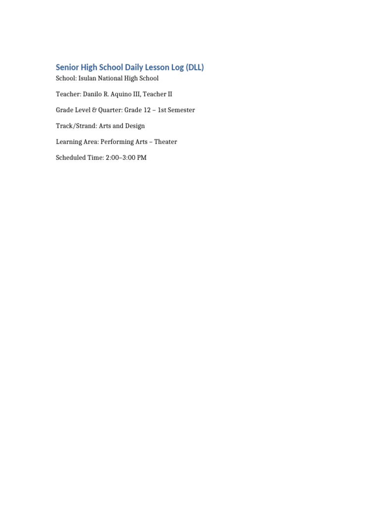 SHS DLL Semester Template Format | PDF