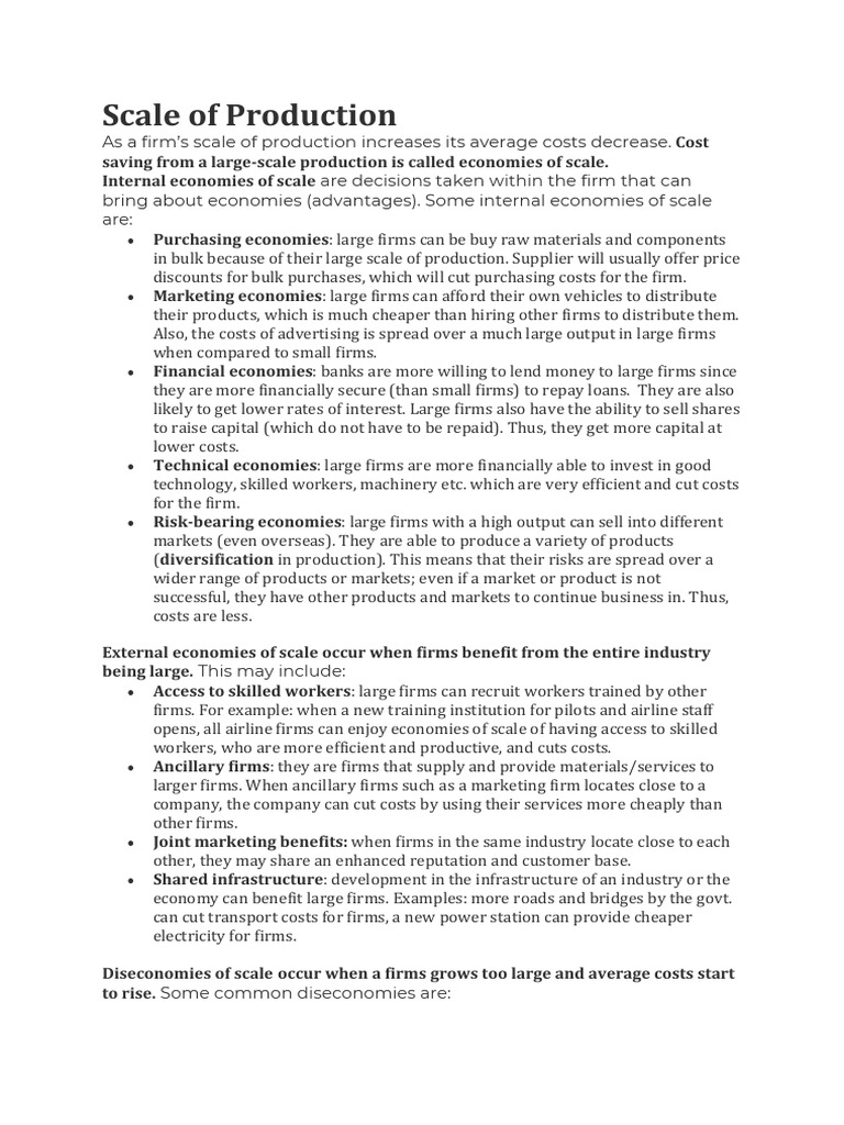 Scale of Production | PDF | Economies Of Scale | Average Cost