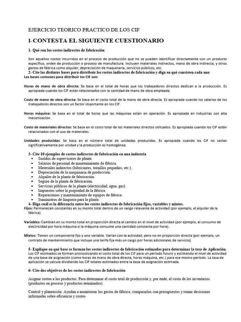Ejercicio Teorico Practico de Los Cif 2 Nayeli Diaz 100624298 | PDF | Producción y fabricación ...