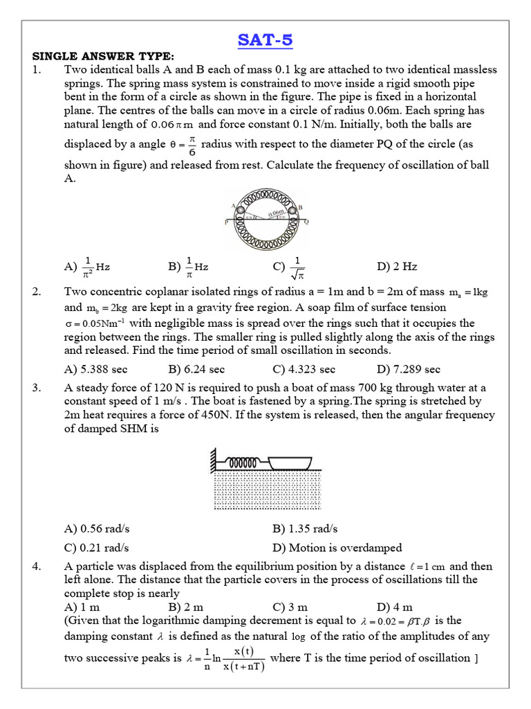 Sr's Shm Sat 5 (1) | PDF | Oscillation | Damping