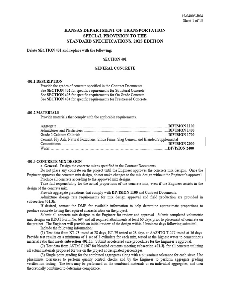 Kansas Concrete Specifications 2015 | PDF | Concrete | Cement