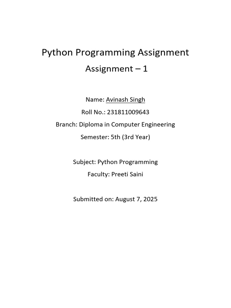 Avinash SIngh Python Programming Assignment - 1 | PDF | Computer ...