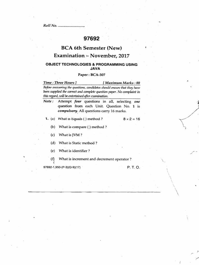 Bca 6 Sem Object Technologies and Programming Using Java 97692 Dec 2017 ...