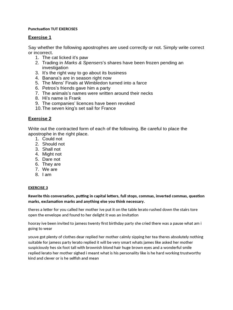 Punctuation Tut Exercises BB1AA1 | PDF