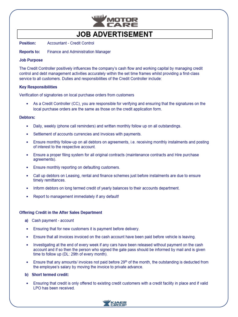 Accountant - Credit Control | PDF | Credit | Finance & Money Management
