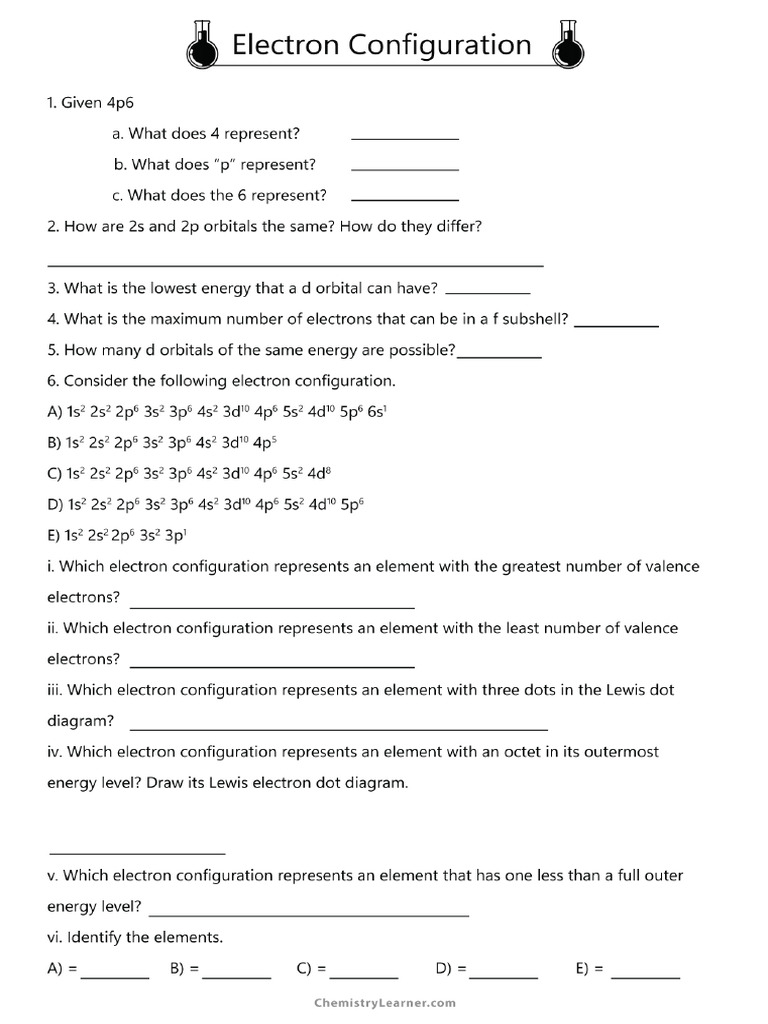 Electron Configuration Worksheet Middle School | PDF