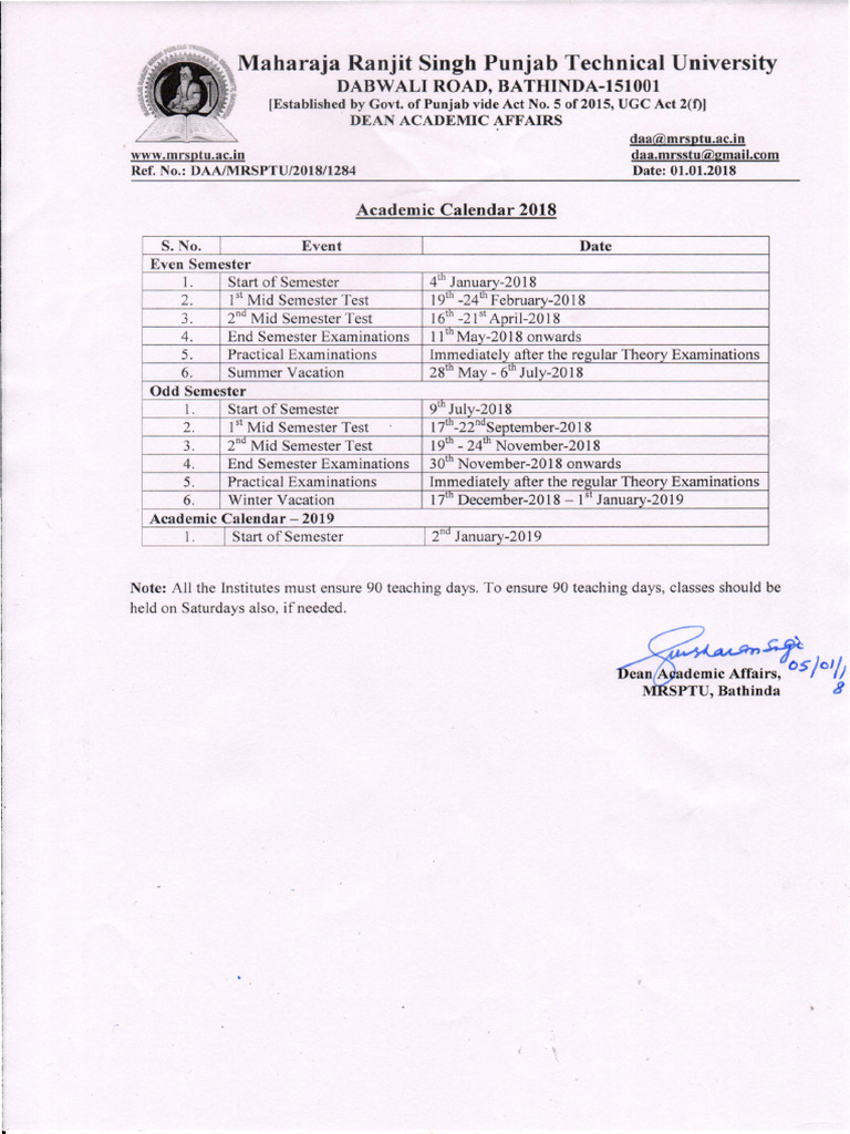 Academic Calendar 2018 | PDF