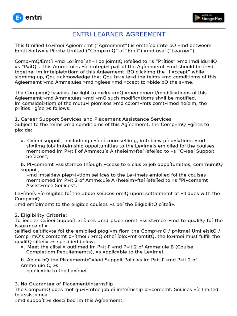 Emtíi Learner Agreement Overview | PDF