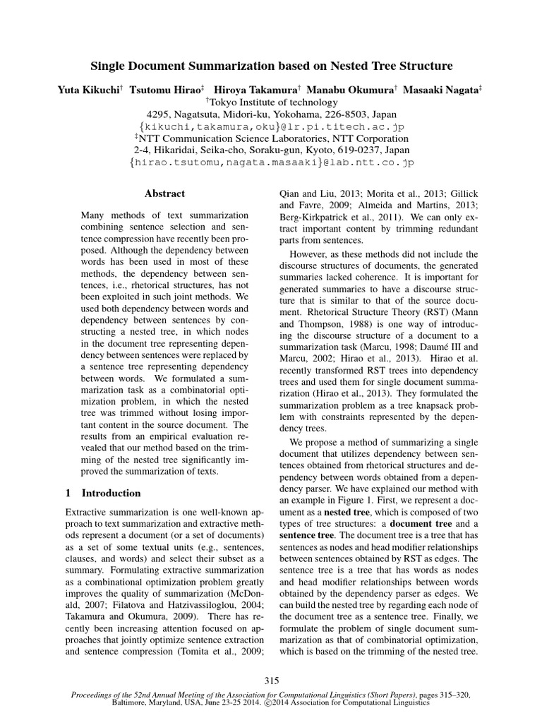 2014 ACL Single Document Summarization Based On Nested Tree Structure ...
