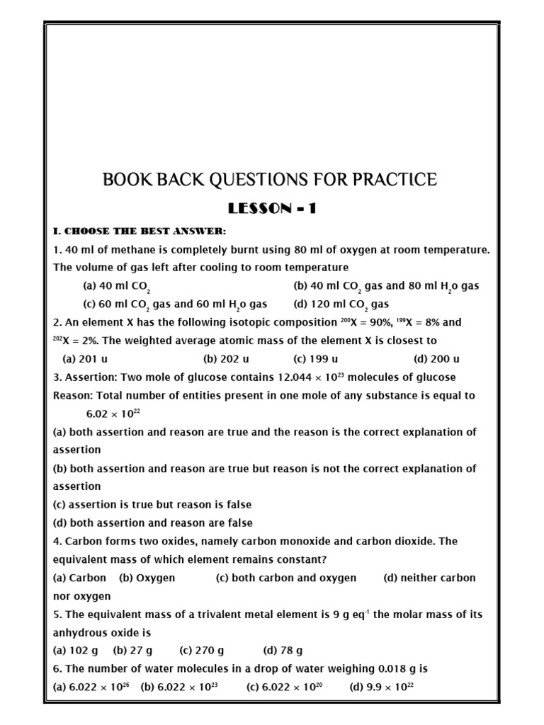 Chemistry Practice Questions and Answers | PDF | Gases | Calcium