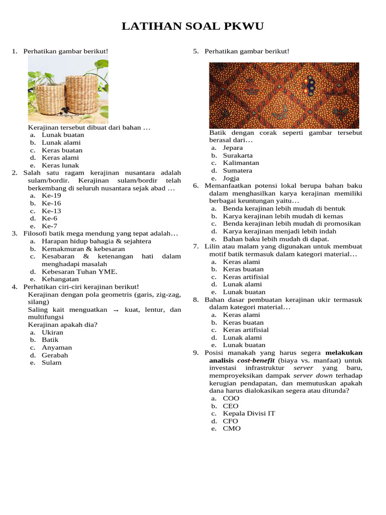 Soal Latihan PKWU Kerajinan dan Manajemen | PDF
