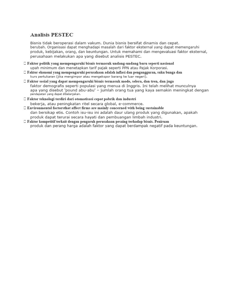 Analisis PESTEC untuk Bisnis Modern | PDF