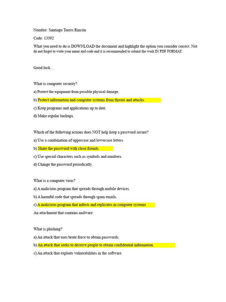 Diagnostic exam cybersecurity | PDF | Malware | Computer Virus