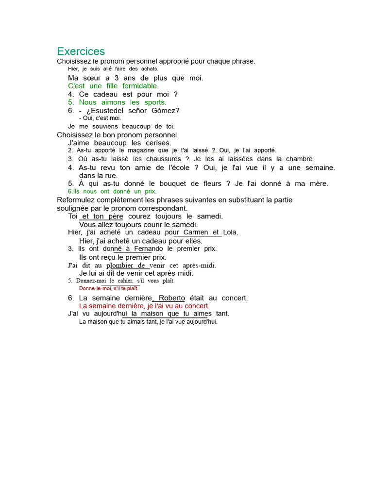 Exercices de Pronoms | PDF | Pronom | Échecs