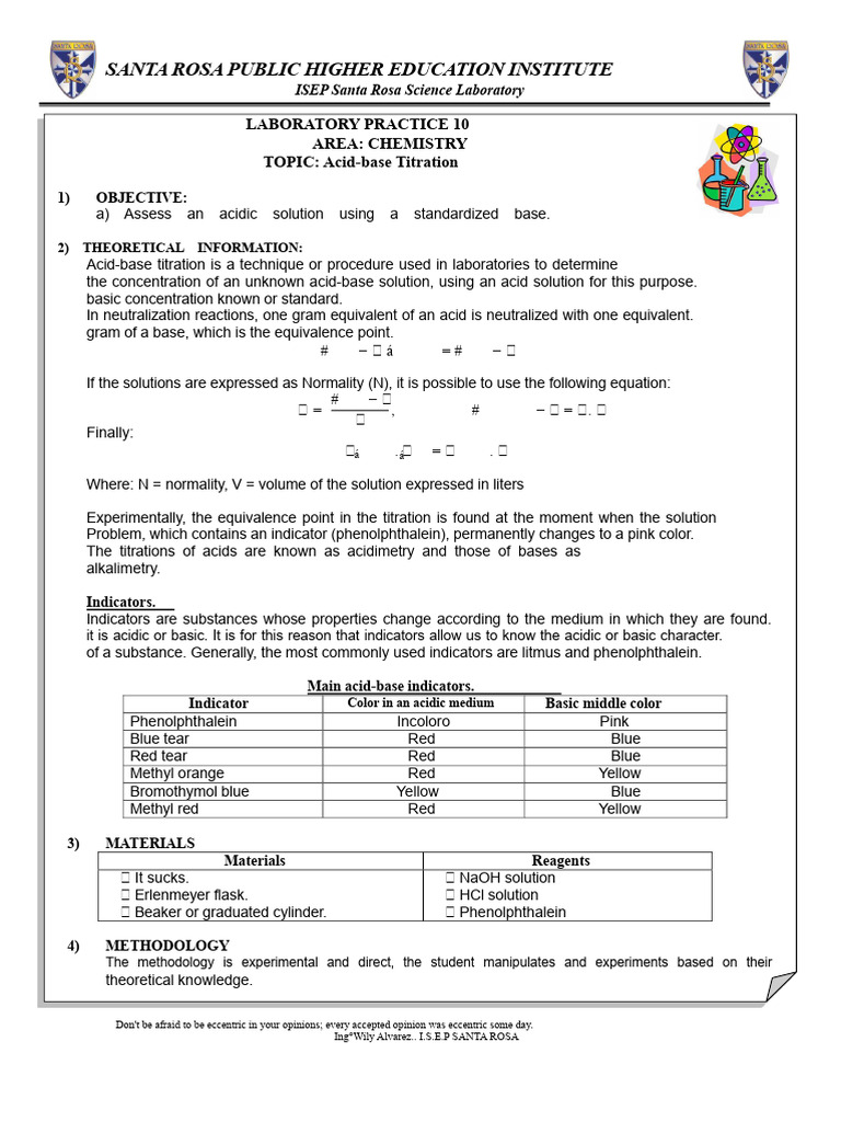 LABORATORY PRACTICE CHEMISTRY-10-Acid-Base Titration | PDF | Titration ...