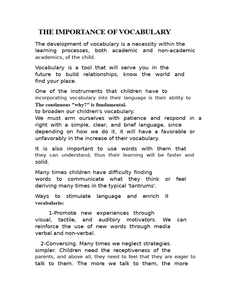 The Importance of Vocabulary | PDF | Vocabulary | Nonverbal Communication