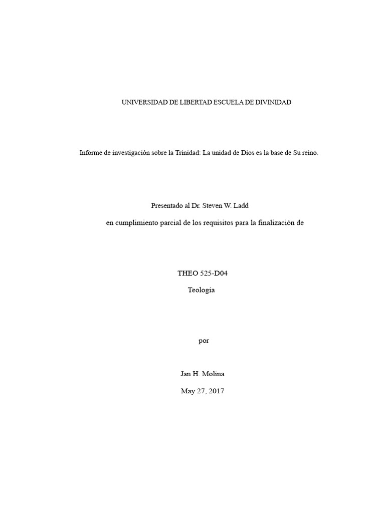 Artículo de Investigación Sobre La Trinidad - Theo 525 | PDF | Trinidad ...