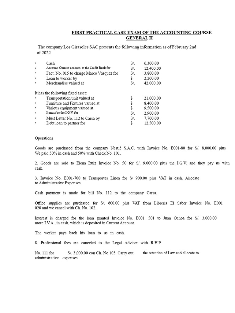 First Practical Case Exam of The General Accounting Ii Course | PDF