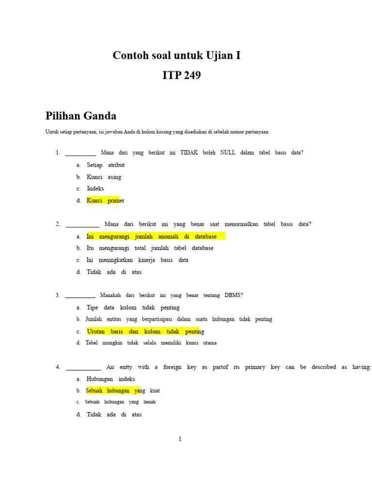 Soal Contoh Ujian I | PDF