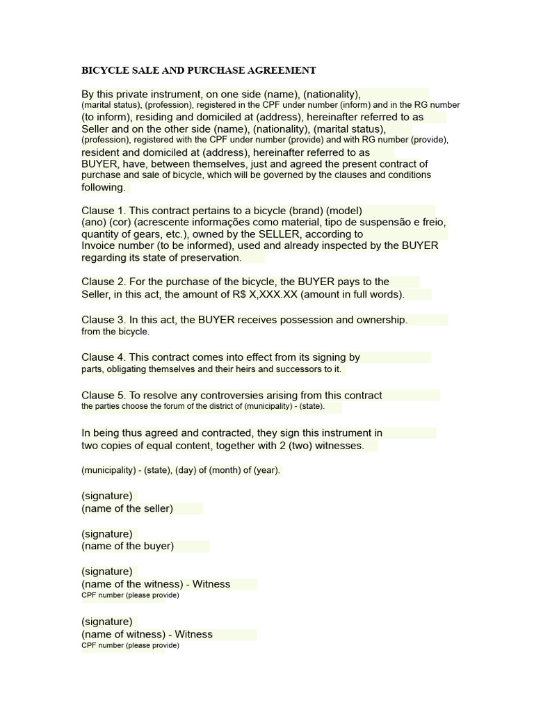 Bicycle Sale and Purchase Agreement | PDF