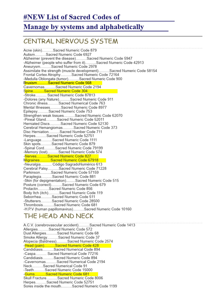 Sacred Numeric Codes for Health Issues | PDF | Respiratory Diseases | Lung