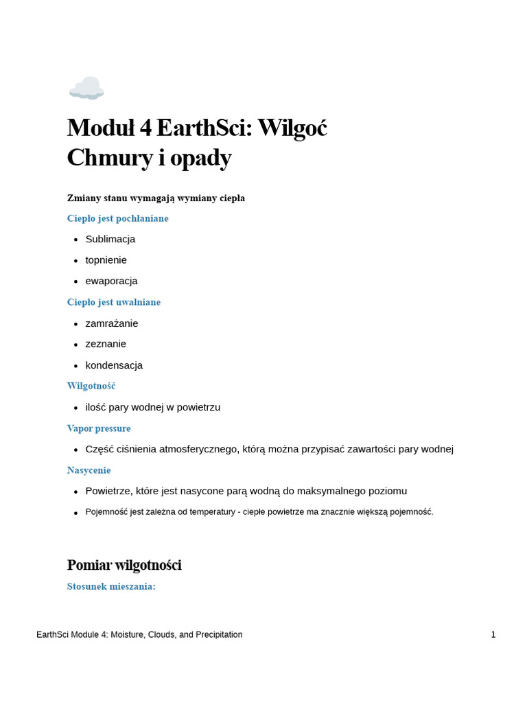 ZiemiaNauka Moduli 4 Wilgoć Chmury I Padanie | PDF