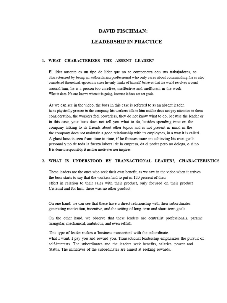 DAVID_FISCHMAN_LEADERSHIP_IN_PRACTICE.docx | PDF | Leadership | Motivation