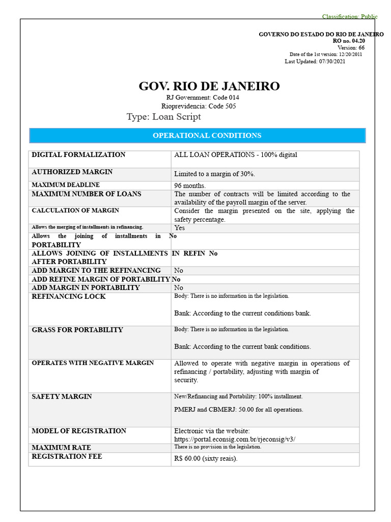 PAN SCRIPT - GOVERNMENT OF RIO DE JANEIRO - RJ | PDF | Paycheck | Refinancing