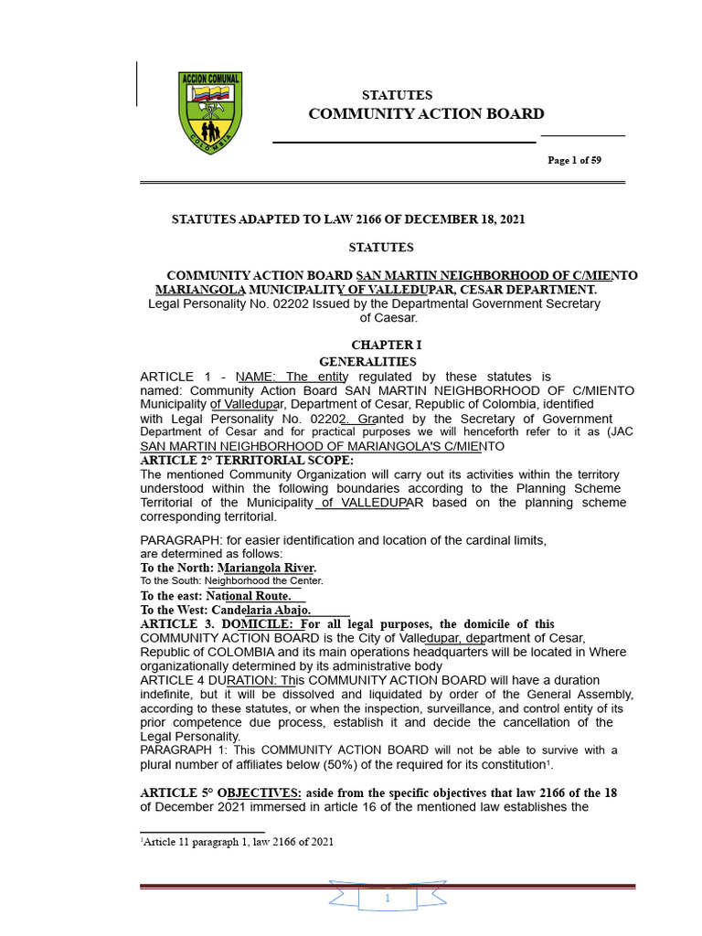 Template For New Statutes of Community Action Boards According To Law ...