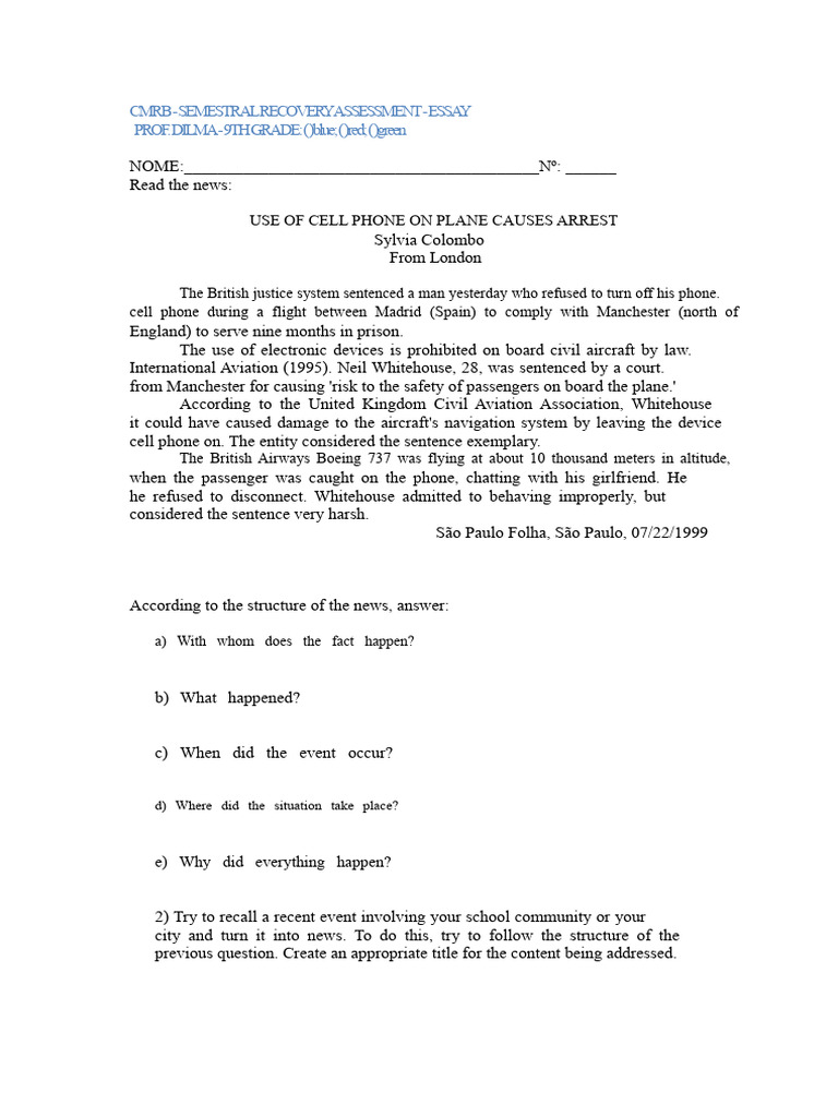 Writing Assessment - 9th Grade | PDF