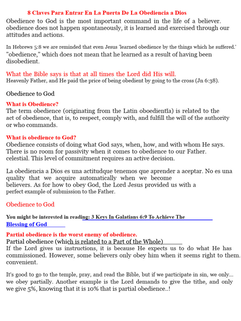 8 Keys To Entering The Door of Obedience To God | PDF | Jesus | God