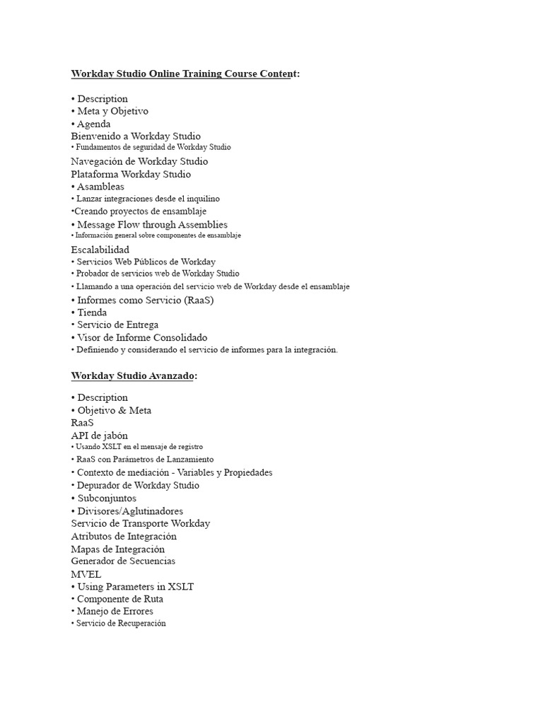 Contenido Del Curso de Workday Studio | PDF