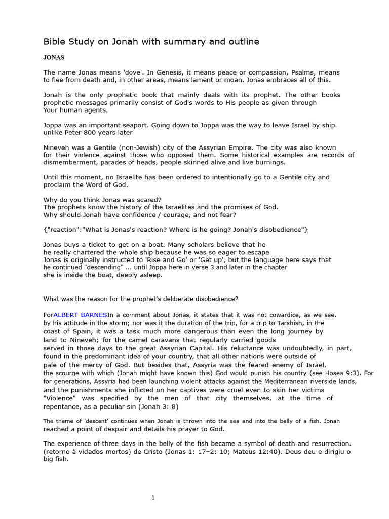Bible Study On Jonah With Summary and Outline | PDF | Jonah | Religious ...