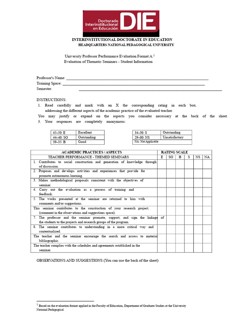 Teacher evaluation format_E (1) | PDF | Evaluation | Performance Appraisal