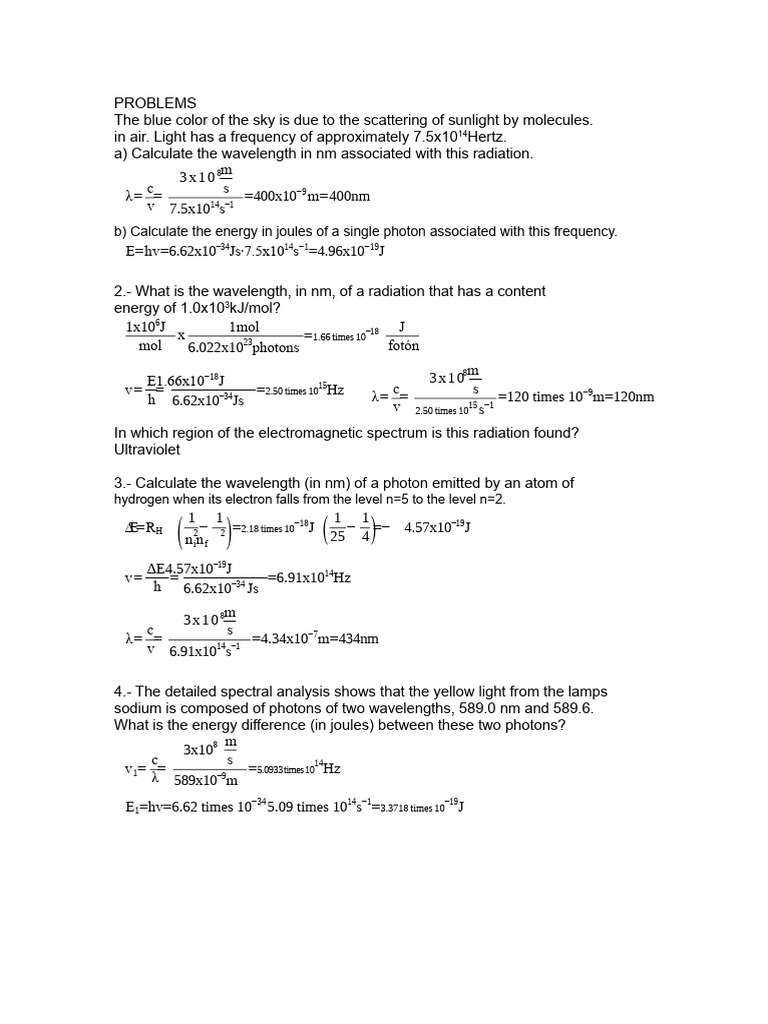 Photon Energy and Wavelength Calculations | PDF | Electron | Atoms