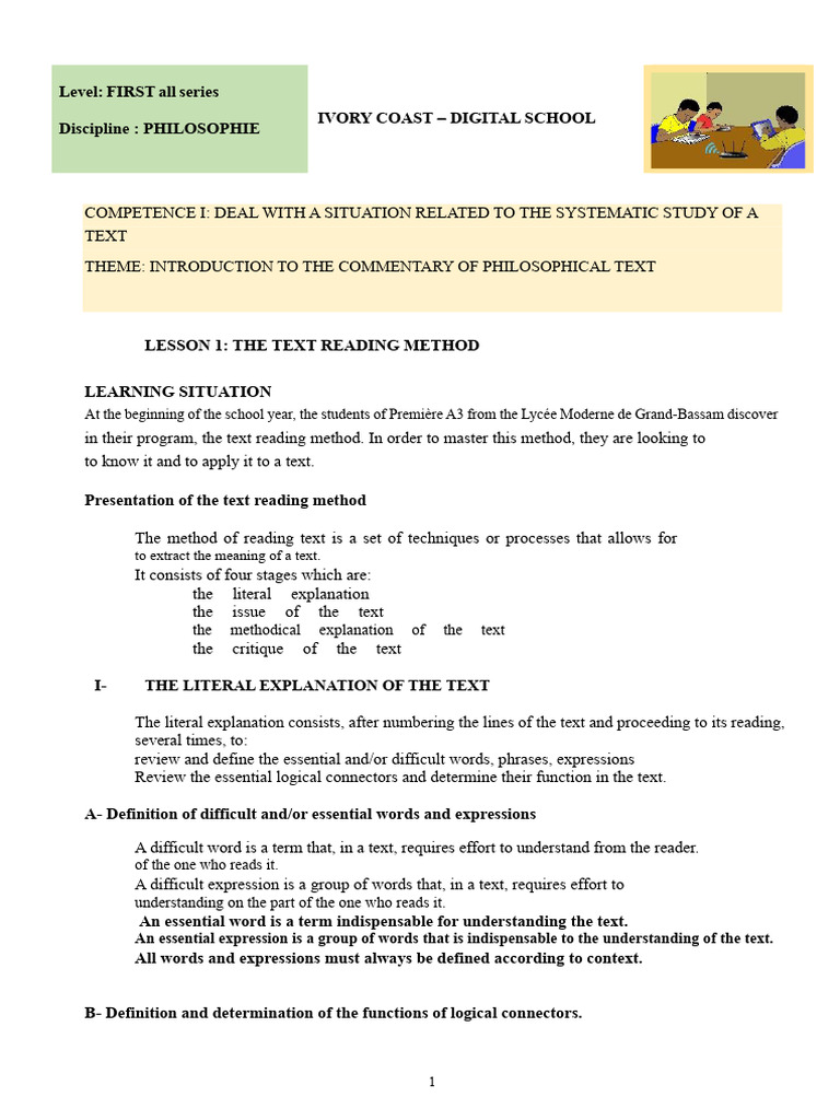 Philo 1st - Lesson 1 - The Method of Reading Text | PDF | Beauty | Logic