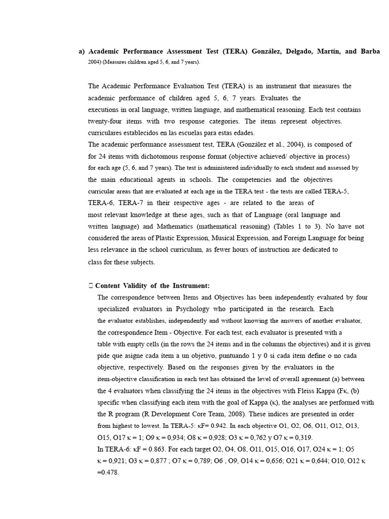 Test of Academic Performance Evaluation ANNEX THAT WAS MISSING TO BE ...
